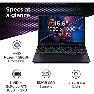 Lenovo Legion 5 15 Gaming Laptop, 15.6" FHD 300nits 165Hz Display, AMD Ryzen 7 5800H,NVIDIA GeForce RTX 3050Ti,RGB Backlight, 32GB RAM, 2TB PCIe SSD, Windows 11H /ES 32GB USB