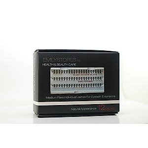 EMILYSTORES 12 Packs Eyelashes Natural Individual Lashes Plant Flare Medium Eyelash 12mm Black For Eye Lash Extensions Lashes-Knotted(12MM,Medium Lashes)