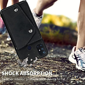 Compatible with OnePlus Nord N10 5G Wallet Case with Crossbody Shoulder Strap and Stand Leather Credit Card Holder Cell Phone Cover for One Plus N 10 G5 1 Plus 10N 1plus One+ 1+ N105G Girls Black