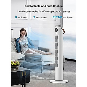 PROUS Tower Fan for home bedroom, 42 Inch 60° Oscillating fan Quiet 35dB with Remote, Floor Fan with 24H Timer, Large LED Display, Bladeless Fan, 21ft/s 3 Speeds 3 Modes