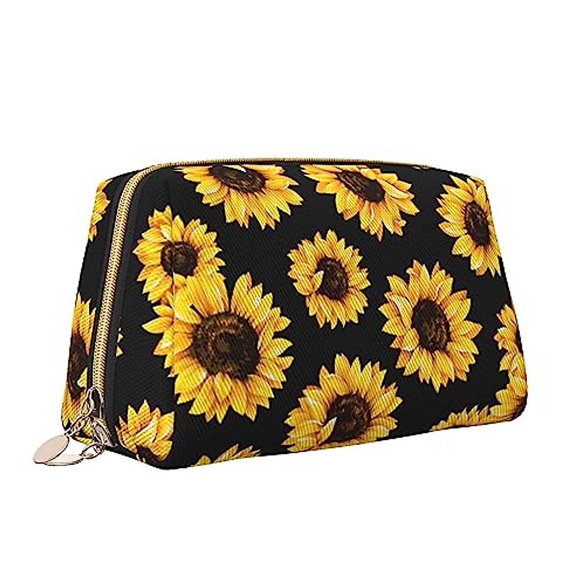 MZERSE Vintage Makeup/Travel/Cosmetic Portable Bag with Zipper, Lightweight Toiletry Bag Case Pouch Compatible With Floral Black Yellow Flowers Sunflower, Luxury Cash Pencil Bag Gift
