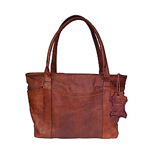 Madosh Womens Valentine Gift Shoulder Handbag Genuine Leather Brown Tote Everyday Ladies Purse Shopper Bag