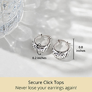 MAX + STONE 925 Sterling Silver Hoop Earrings for Women | Lightweight Chunky Oxidized Filigree Oval Thick