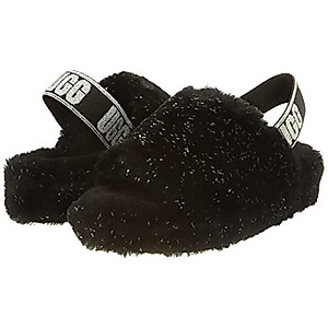 UGG Women's Fluff Yeah Metallic Sparkle Slipper, Black, 8