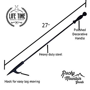Rocky Mountain Goods Long Fireplace Poker - Rust Resistant Black Finish - Heavy Duty Wrought Iron Steel - Decorative Look and Finish - Multi use tip - Indoor and Outdoor use (1)