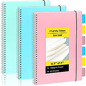 EOOUT 3 Pack Dotted Spiral Notebook, 8.5" x 11", A4 Journal for Women, Back to School, Thick Plastic Cover, 100gsm, for School, Office, Artist Writing/Drawing (Candy Colors)