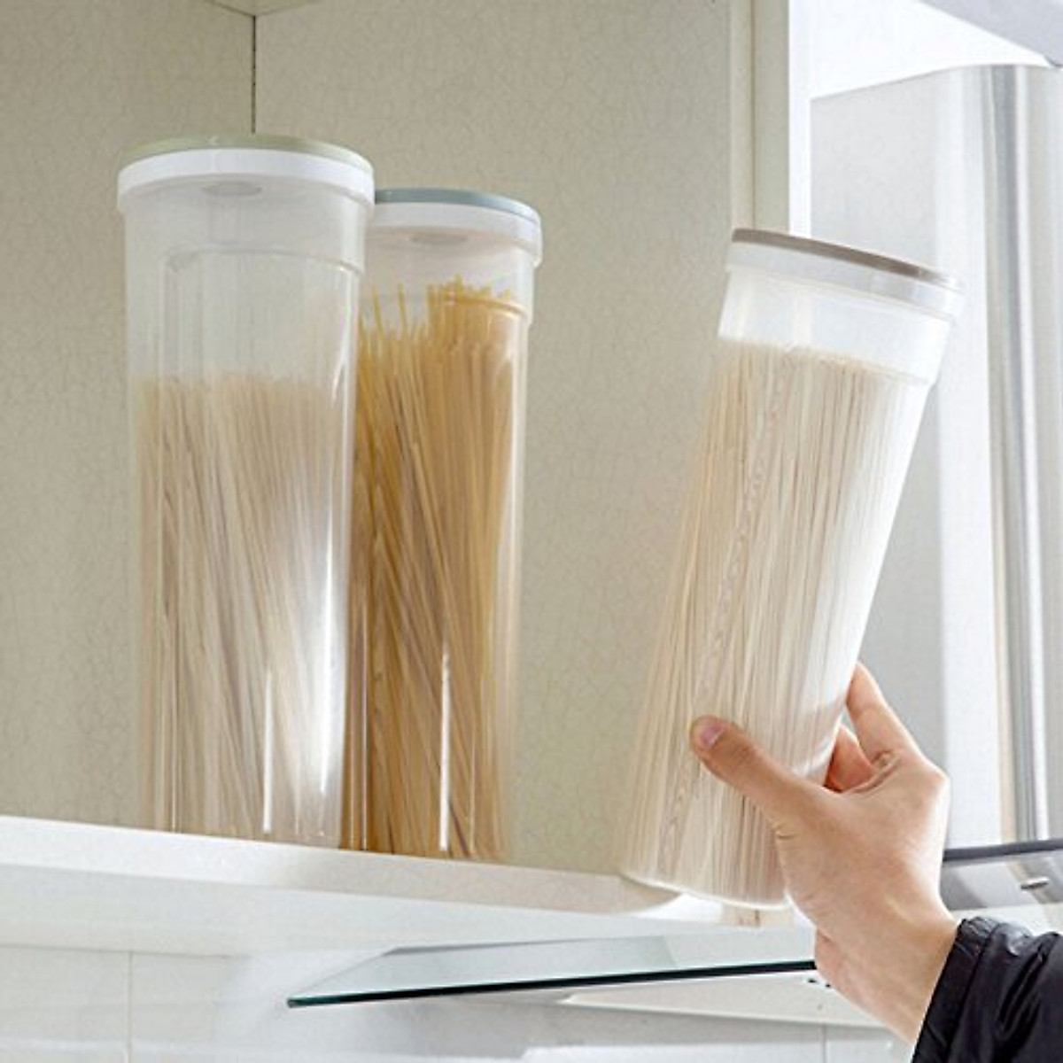 EORTA Plastic Tall Food Storage Spaghetti Noodle Pasta Container with Locking Lid Clear Dry Food Keeper Canister Cereal Crisper Box