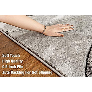 GLORY RUGS Area Rug Modern 5x7 Grey Black Circles Geometry Soft Hand Carved Contemporary Floor Carpet Fluffy Texture for Indoor Living Dining Room and Bedroom Area