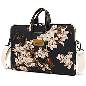 DACHEE Black Peony Patten Waterproof Laptop Shoulder Messenger Bag Case Sleeve for 14 Inch 15 Inch Laptop Case Laptop Briefcase 15.6 Inch