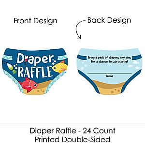 Big Dot of Happiness Let’s Go Fishing - Diaper Shaped Raffle Ticket Inserts - Fish Themed Baby Shower Activities - Diaper Raffle Game - Set of 24