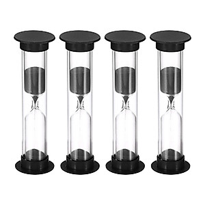 PATIKIL 3 Minute Sand Timer, 4Pcs Small Sandy Clock with Plastic Cover, Count Down Sand Glass for Games, Kitchen, Party Favors DIY Decoration, Black