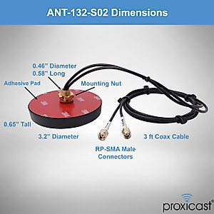 Proxicast Ultra Low Profile Indoor/Outdoor Omni Directional MIMO WiFi Antenna - Dual Band/Triple Band 2.4/5.8/6 GHz WiFi Puck - Through Hole Screw Mount - 3 ft Coax Lead w/RP-SMA (ANT-132-S02)