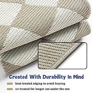 Kurala Reversible Rugs Plastic Patio Area Rugs, Lightweight Outside Mats for Patio, Straw, RV Camping, Beach and Picnic (5x8ft Taupe)