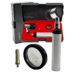 Skin Diagnostic Examination Dermascope Set - with Handle, Head, 10x Magnifying Lens, LED Bulb, & Storage Case