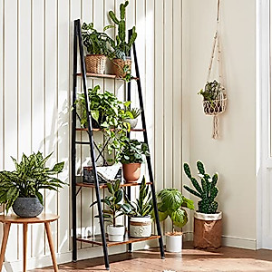 LINSY HOME Ladder Shelf, 4 Tier Bookshelf, Freestanding Storage Shelves with Steel Frame, Storage Rack Shelf for Office, Bathroom, Living Room, Rustic Wood Finished