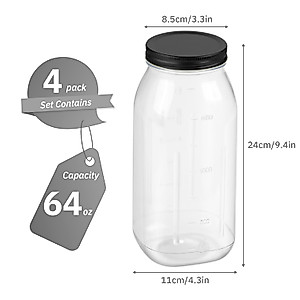 Party Club of America 4Pack 64 Ounce Black Plastic Jars Wide Mouth With Lid Large Mason Jars 64 OZ Half Gallon Mason Jars Food Storage Jars