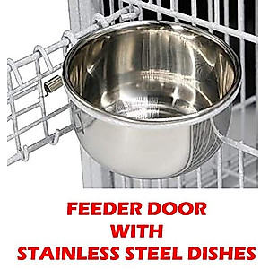 22” Portable Heavy Duty Travel Bird Parrot Carrier Play Stand Perch Cage Feeding Bowl Stand with Handle and Accessories (White)