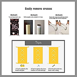 GYA Pink Happy 16th Birthday Door Banner 3x6ft Girl Sweet 16th Diamond Door Cover Banner Glitter Balloon Rose Gold Party backdrop Poster Porch Sign Decor