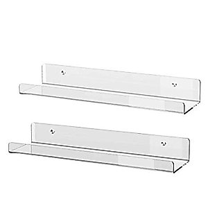 HESIN Acrylic Book Shelf Floating Wall Ledges Display Shelves – 5MM Thick Invisible Spice Racks 2 Pack of 15 L x 3.7" D x 2.75" H