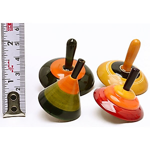 Lot of 6 pcs Handmade Painted Wood Spinning Tops Wooden Toys Vintage India Craft by AzKrafts