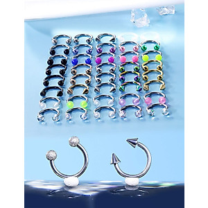 Ftovosyo 40Pcs 16G Surgical Steel Nose Septum Rings Piercing Jewelry Horseshoe Cartilage Helix Tragus Earring Hoop Eyebrow Lip Hoop Retainer for Women Men 10mm 3/8 Inch Silver Black
