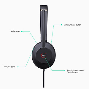 Yealink UH37 USB Headset with Microphone for PC Laptop - Headphones with Noise Cancelling Microphone for Computer,On-Ear Wired Office Call Center Headset Dual