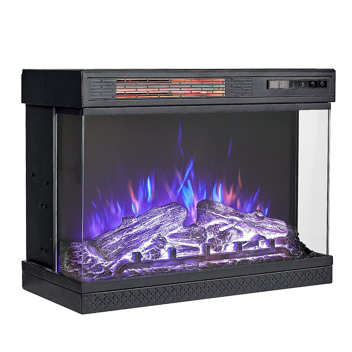 AMERLIFE 3-Sided Glass Electric Fireplace with Remote Control, 24" Fireplace Heater Controlled Separate Flame, Heat for Living Room or Bedroom, Black
