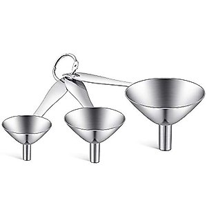 Toncoo 3-in-1 Premium Kitchen Funnel Set, Food Grade Stainless Steel Funnel for Filling Bottles, Small Bottle Funnel, Metal Funnel, Mini Funnel for Essential Oil, Flask, Spices, Liquid, Dry