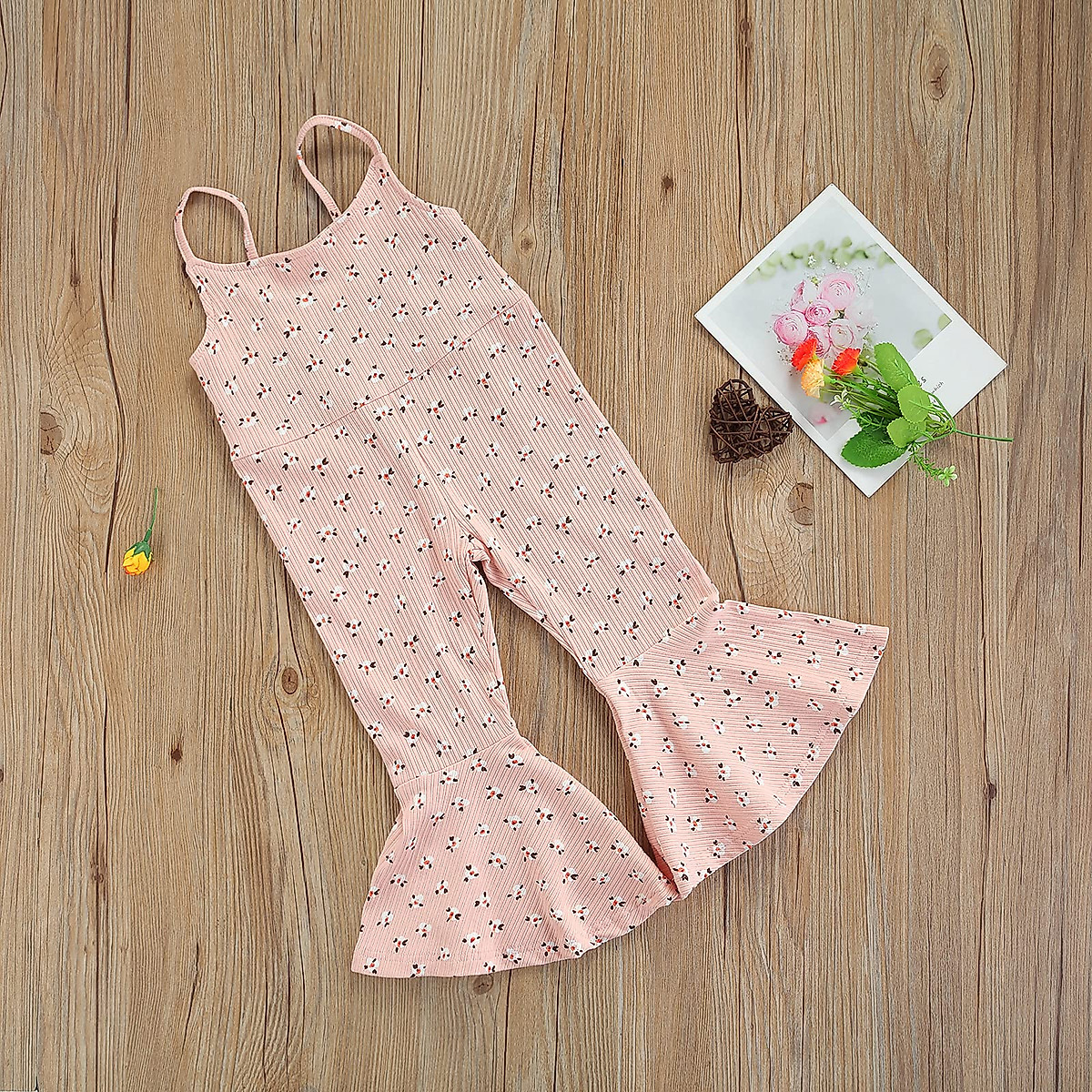 COORALLY Baby Girl Summer Clothes Floral Print Suspender Jumpsuit Bell Bottom Flare Pants Overalls (A-Green, 18-24 Months)