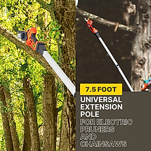 Cordless Pruning Shears, Electric Pruner with 7.5 Foot High Reach Extension Pole, Tool Belt, 2 Pack Lithium Batteries, SK5 Blades, LCD Display Screen (25V Shears & Chainsaw)