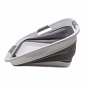 SAMMART 30L (8 gallon) Collapsible Plastic Laundry Basket - Foldable Pop Up Storage Container/Organizer - Portable Washing Tub - Space Saving Hamper/Basket - Water Capacity 24L(6.3 gallon) (1, White/Grey)