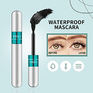 2 Pack 2 in 1 Mascara 5x Longer Waterproof Lash Cosmetics Natural Lengthening and Thickening Effect No Clumping Superstrong Magic 4d Silk Fiber For Vibely Mascara Makeup (2 Pack)