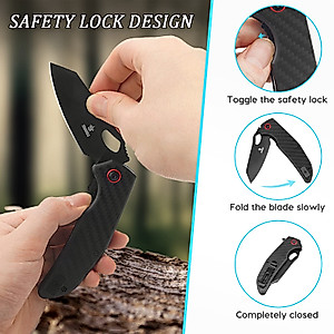 SENNILOX Folding Pocket Knife,3.26" D2 Blade,Full Carbon Fiber Handle,Titanium Coating,Unique Tool Gift for Men Women