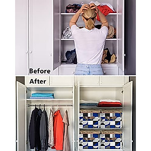 Storage Cubes Organizer with Handles, Rustic Ombre Nordic Geometry Storage Bins Fabric Collapsible Storage Baskets for Shelf Cloth Organizers Box 2pcs Blue and Gray Abstract Middle Age