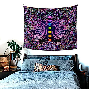 Seven Chakra Tapestry - Bohemian Mandala Yoga Meditation Wall Hanging Boho Studio Room Decoration Spiritual Gift Art Home Bedroom Decor Living Room Divider Door Curtain Balcony Sheer W59.1"×H51.2"
