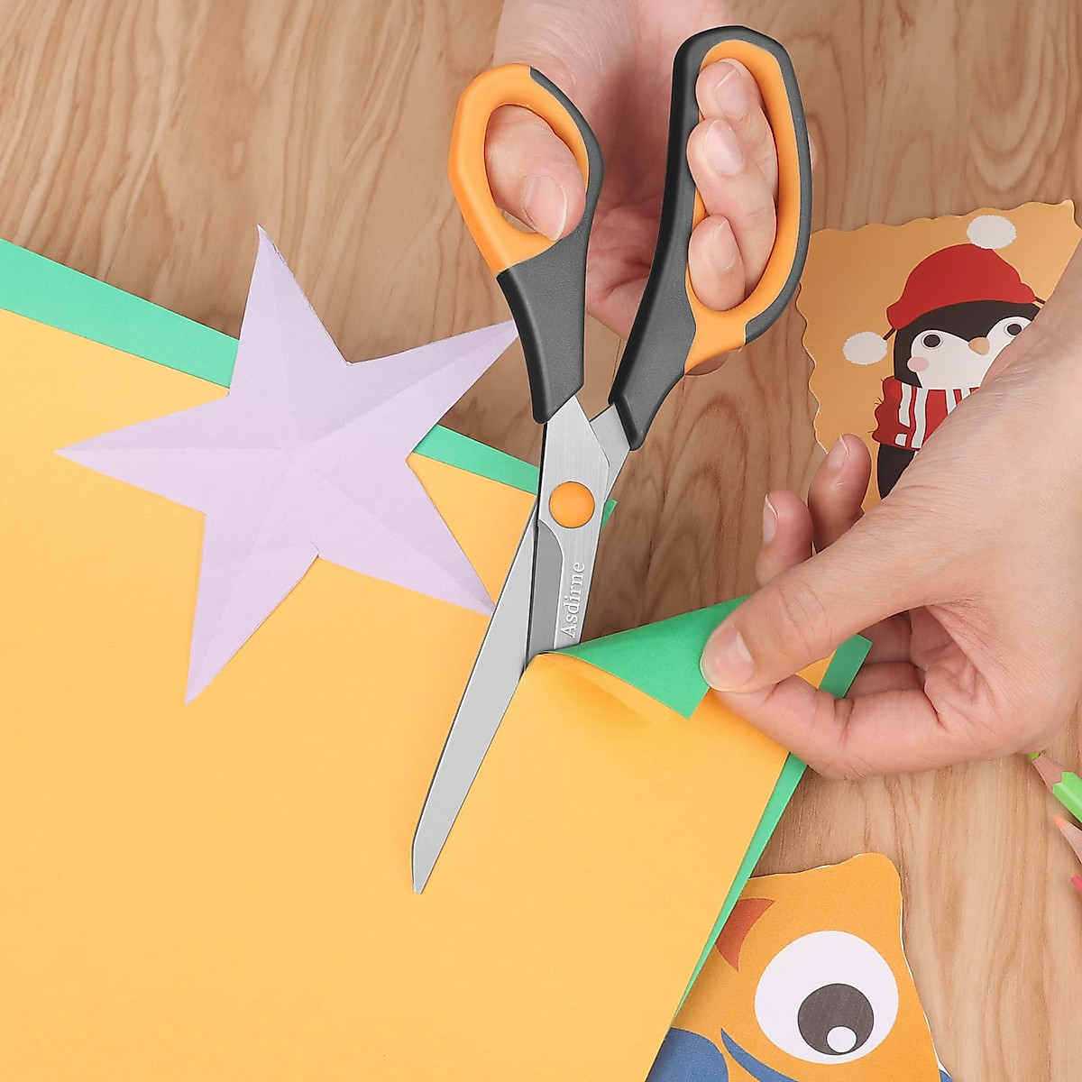 Asdirne Titanium Scissors, Premium 8.6” All Purpose Scissors, Ultra Sharp Stainless Steel Blades, Comfortable Grip, Great for Craft, Office, School and Everyday Use, Black/orange, 21.8cm, Pack of 3