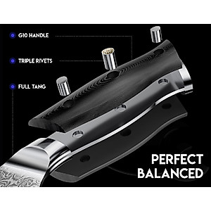 enowo Damascus Knife Set 3 PCS,Razor Sharp Kitchen Knives Made of Japanese Damascus Steel VG10, Well-Balanced Damascus Chef Knife set with Premium G10 Full Tang Handle Triple Rivet Gift Box