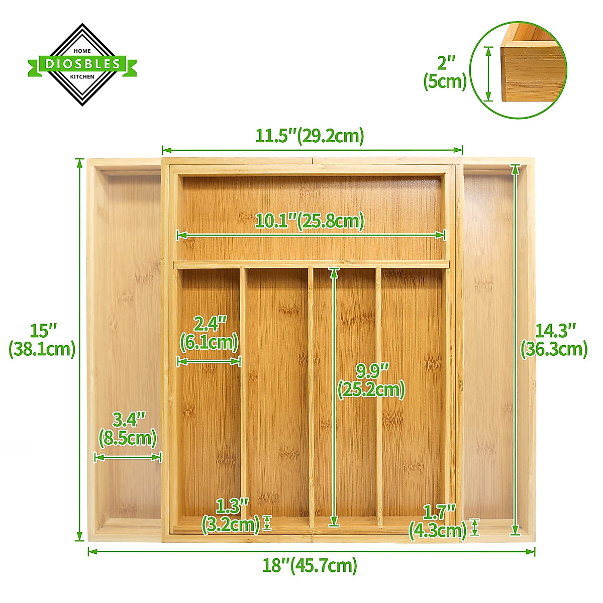 Diosbles Kitchen Bamboo Drawer Utensil Organizer Expandable Silverware Drawer Organizer and Cutlery Tray