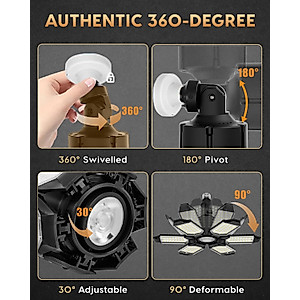 Adiding LED Garage Light, 2 Pack Total 24000Lm Screw in Rotatable LED Shop Light for Barn Ceiling, Shed Angled Roof 6500K Bright Basement Lamp Fit for E26 Bulb Socket for Workshop, Attic, Utility