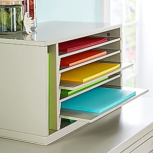 MARTHA STEWART Crafting Kids' Paper Organizer - Gray, Tabletop Construction Paper Storage with Compartments, Wooden 6 Tray Sorter