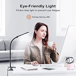 MONGERY LED Desk Lamp, Eye-Caring Table Lamps with USB Charging Port,7 Brightness Levels & 5 Color Modes,Touch Control and Memory Function,7W Flexible Gooseneck Reading Lamp for Home Office, White