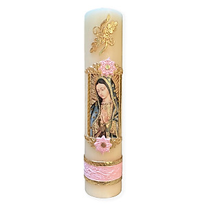 Angelitos de Mexico Guadalupana Virgen de Guadalupe Artisan Pink Candle Cirio Vela de la Guadalupana Fe Catolica