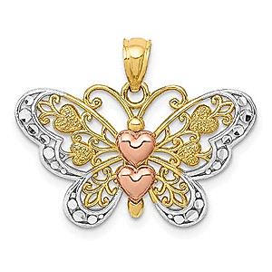 IceCarats 14K Two Tone Gold White Butterfly Wings Necklace Charm Pendant Only