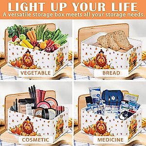 Thanksgiving Bread Box with Bamboo Cutting Board Lid, Modern Metal Bread Storage Container, Farmhouse Thanksgiving Turkey Decorations Table Decor for Dining Room, Thanksgiving Gifts for Women