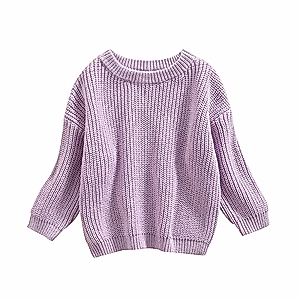 Autumn Winter Warm Outfits Baby Girl Cute Long Sleeve Knitted Sweater Pullover Top(Light Purple,2-3T)