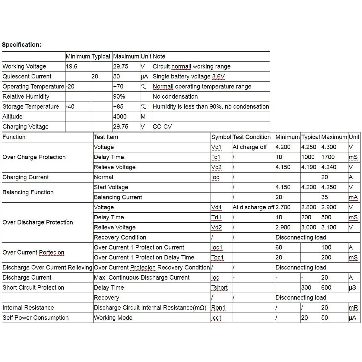 YWBL-WH 24V 20A 7S Lithium Li-ion Battery, Board with Balancing