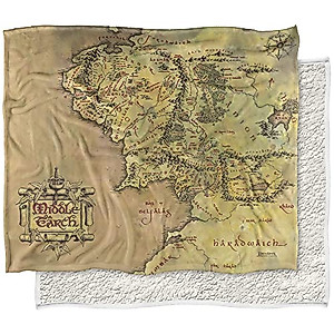 The Lord of The Rings Blanket, 50"x60" Map of Middle Earth Silky Touch Sherpa Back Super Soft Throw Blanket