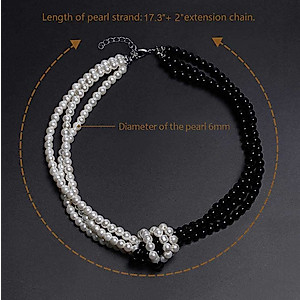 Coucoland 1920s Imitation Pearls Necklace 20s Gatsby Knot Pearl Necklace 1920s Flapper Pearls Accessories Two-tone Stitching Style (Black and White)