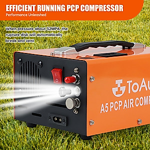 TOAUTO A5 4500Psi 30Mpa PCP Air Compressor,12V DC/110V AC PCP Airgun Compressor with Built-in Fan& Water/Oil-Free& One Button Start, with Adapter HPA Compressor for Paintball/PCP Rifle/Mini Scuba Tank