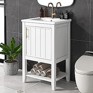 Lifeand 20" Vanity with Sink, Bathroom Cabinet with Soft Closing Door, Storage Rack and Open Shelf, White
